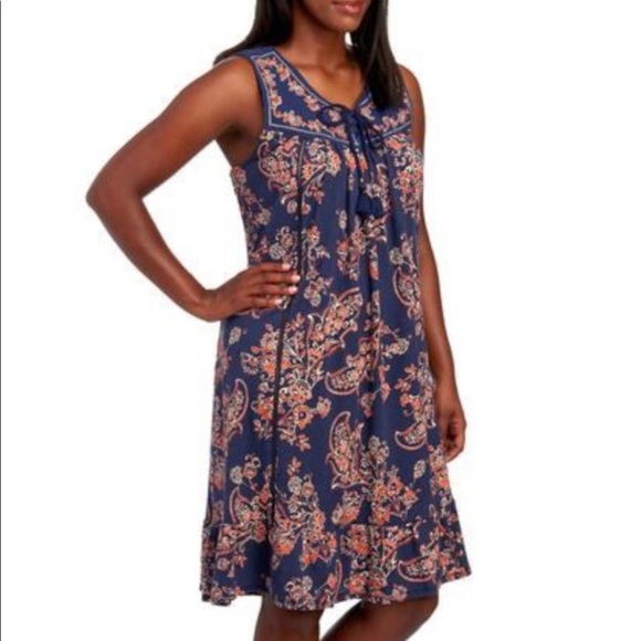 Democracy | Dresses | Nwt Democracy Navy Orange Floral Knit Dress M ...